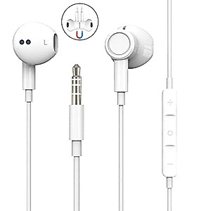 Hi-Res Extra Bass Earbuds Noise Isolating in-Ear Headphones Wired Earbuds with Microphone for iPhone, iPad, MP3, Huawei, Samsung, Lightweight Earphones with Volume Control 3.5mm Jack Headphones