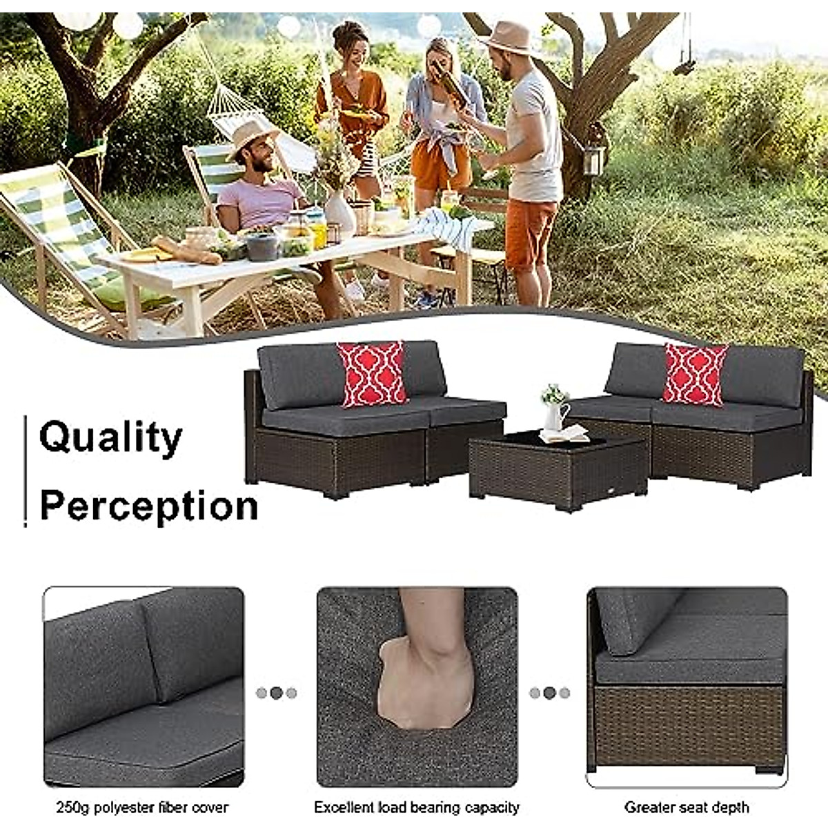 ide·o Patio Furniture Sets Backyard Furniture - Patio Conversation Sets, Wicker Patio Furniture, Outdoor Patio Set, Outdoor Patio Furniture(Grey)