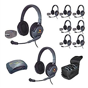 Eartec UPMX4GD9 9-Person Full Duplex Wireless Intercom with 8 UltraPAK and 9 Max4G Double Headsets