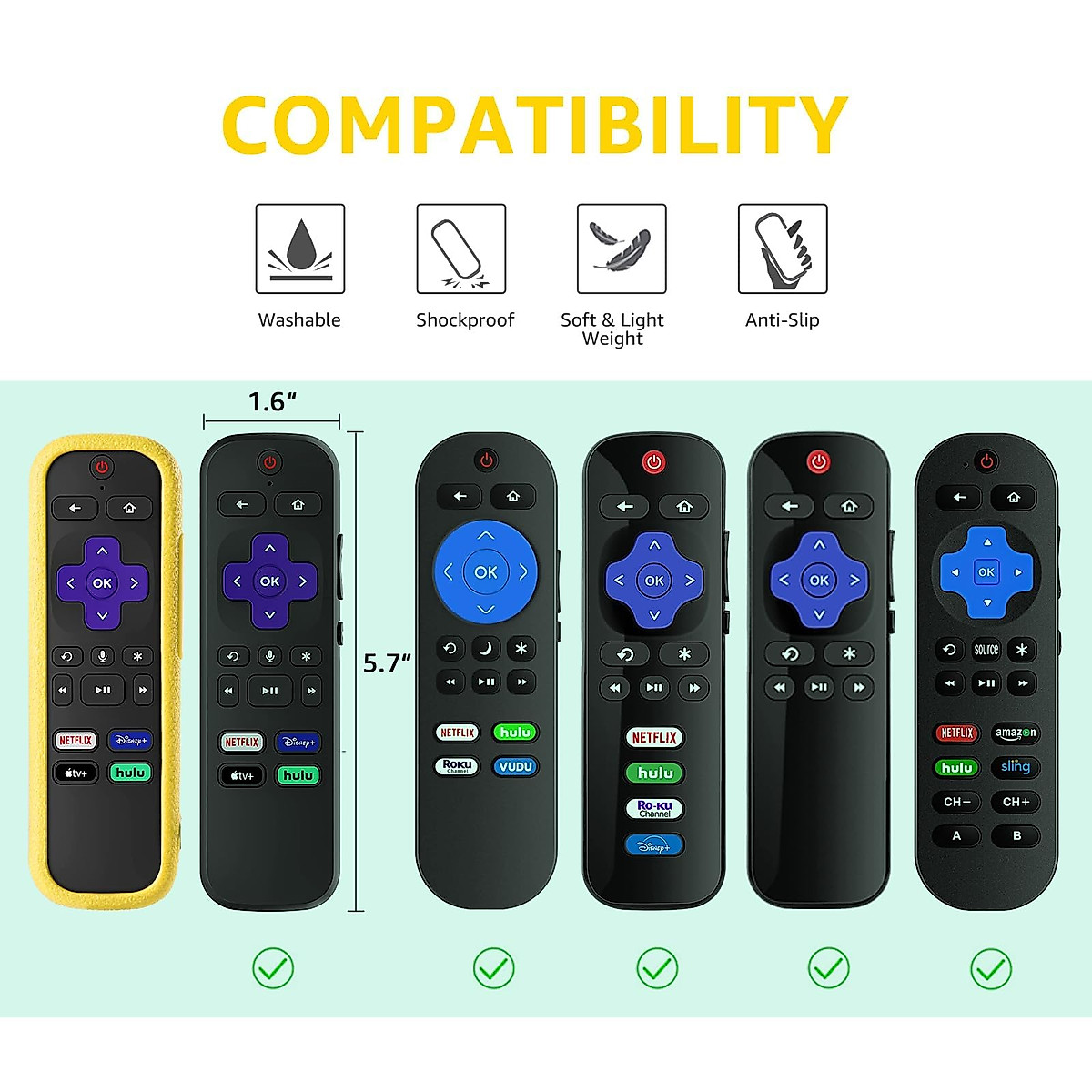 Wevove 3Pack Remote Cover for Roku, Remote case Compatible with Roku Voice Remote Official, Silicone Protective Controller Universal Sleeve Glow in The Dark(Glow White&Yellow&Blue)