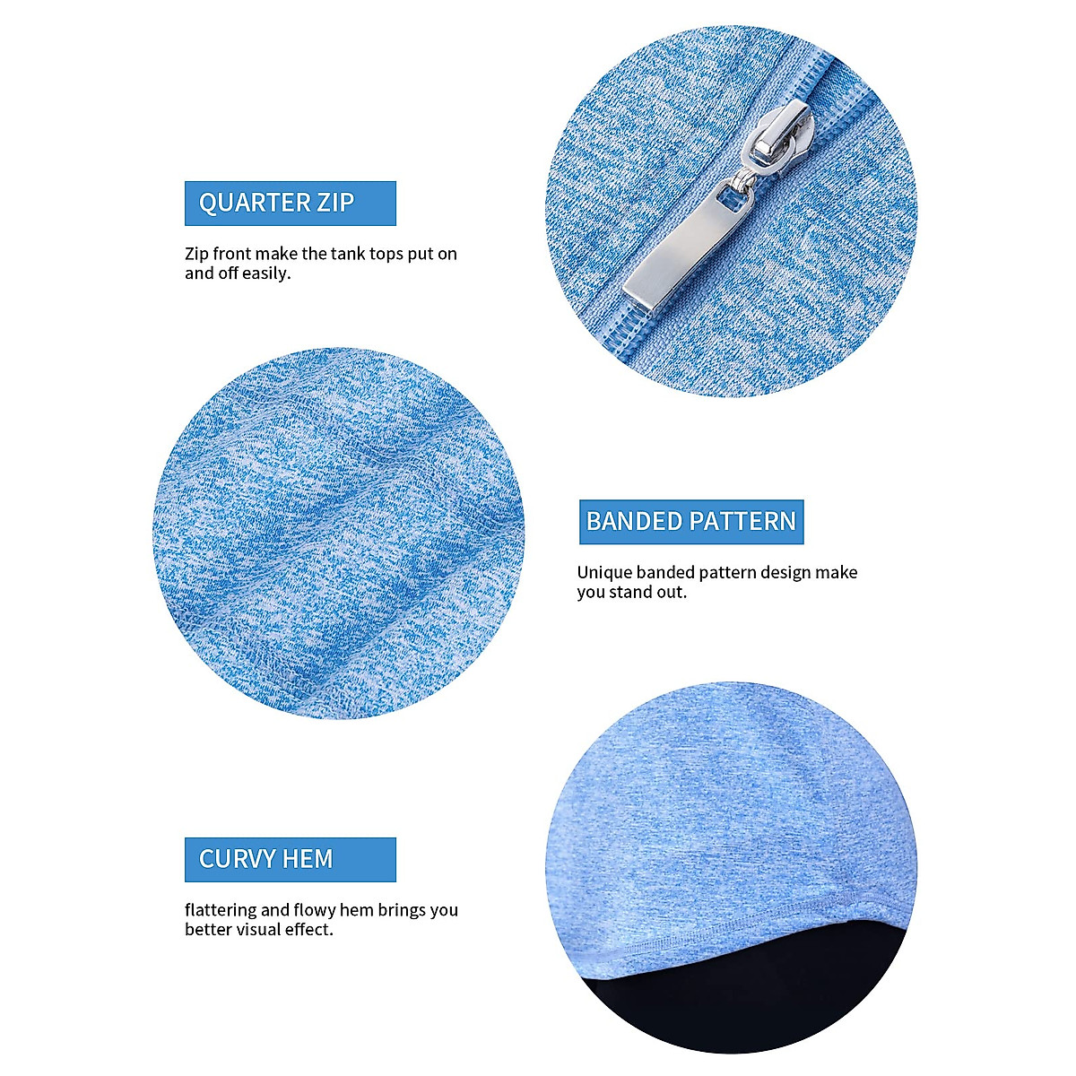 Tanst Sky Gym Workout Shirts for Women, Ladies Summer Tank Top Women's Collared Slim Fit Quarter Zip Sleeveless Athletic Clothes Golf Tennis Pickleball Fitness Yoga Exercise Apparel Blue Medium