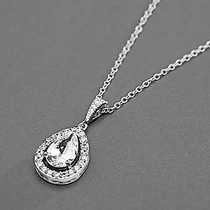 Mariell Cubic Zirconia Crystal Bridal Necklace, Teardrop Pendant, Prom Wedding Jewelry Gift for Women