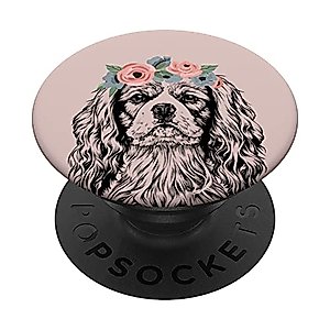 Cavalier King Charles Spaniel with Floral Headband Dog Mom PopSockets Swappable PopGrip