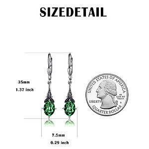 Vintage Leverback Emerald Green May Birthstone Earrings Sterling Silver Retro Drop Dangle Earrings with Oval Crystal from Austria, Birthday Christmas Jewelry Gifts for Women