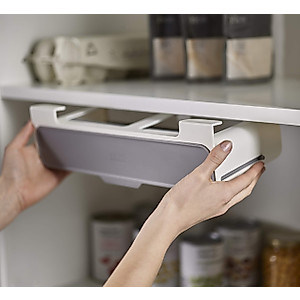 Joseph Joseph CupboardStore Under-Shelf Pull Out Drawer Storage Organizer for Cabinet, Gray & CupboardStore Spice Organizer 3M Tape Under-Shelf Pull Out Drawer Storage for Cabinet, Gray/White