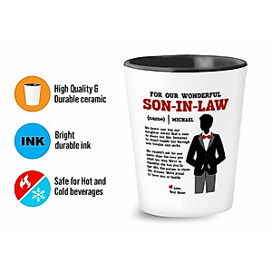 Son in Law Personalized Shot Glass 1.5 oz - For Our Wonderful - Custom Name Sarcasm Birthday Wedding Anniversary Mother in Law Daughter