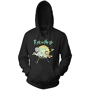 Ripple Junction Rick and Morty Adult Unisex Explosion with Logo Pull Over Fleece Hoodie Black 4XL