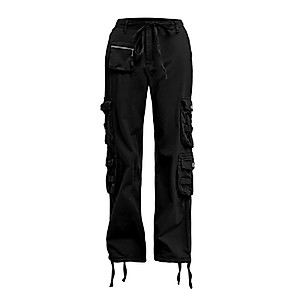 Cargo Pants Women Tactical Baggy Hiking Cargo Pants with 9 Pockets Cotton Military Casual Army Combat Work Pants Black L