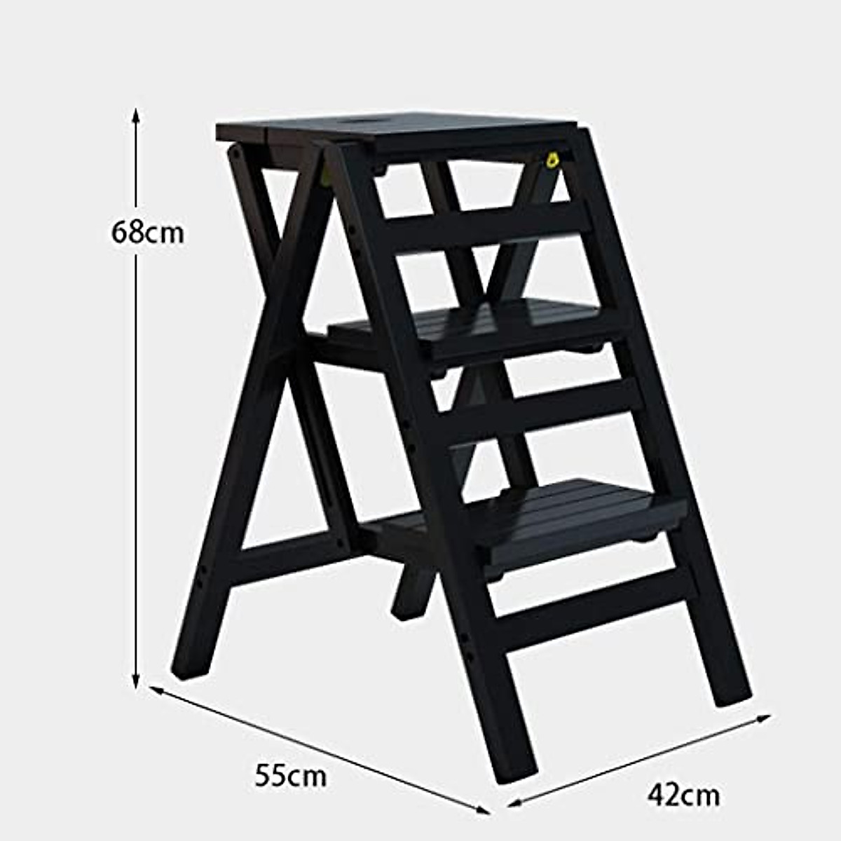 LUCEAE Step Stool Wooden 3 Steps Rise Folding Portable Wide Tread Non-Slip Climbing Ladder,Creative Stair Chair Home Library/Closet/Living Room/Kitchen High Footstool Eco-Friendly and Lightweight