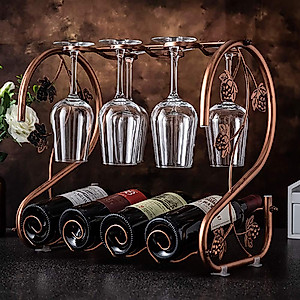 DreamiDeco Wine Rack with Glass Holderd,Freestanding Countertop Metal Wine Rack Wine Glass Holder Water Bottle Organizer Display Storage Home Kitchen Decor Holds 4 Wine Bottles and 6 Stemwares