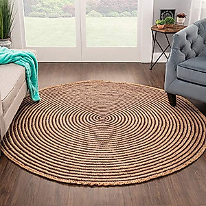 SUPERIOR Braided Jute 4' Round Round Indoor Area Rug, Purple