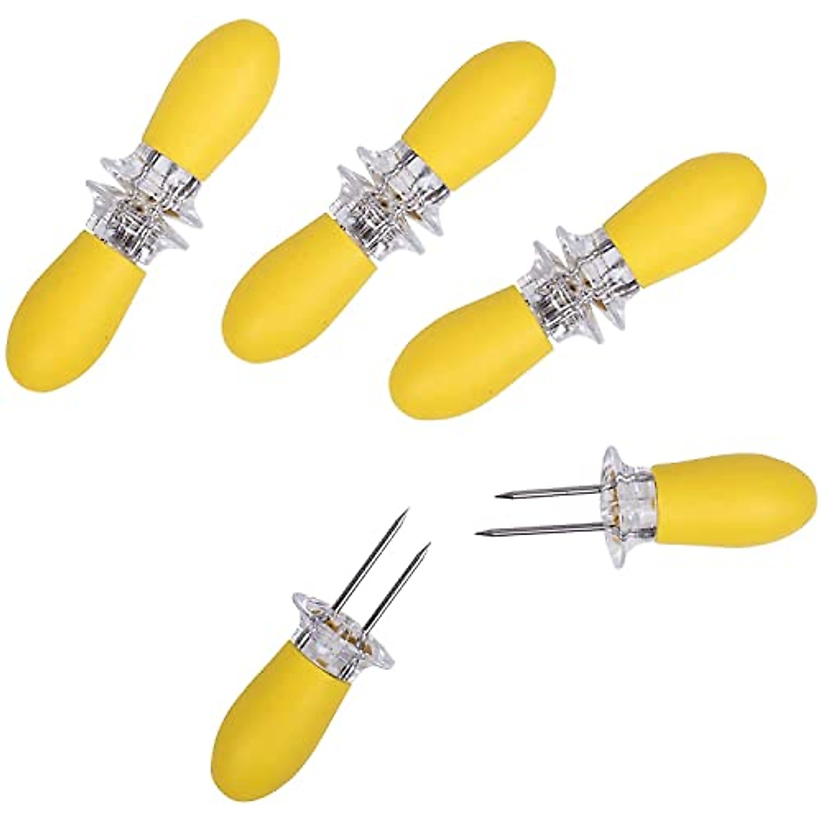 Friwer White Porcelain 9 Inch Corn Cob Tray, Set of 4 - with 8 Stainless Steel Soft Grip Corn Picks