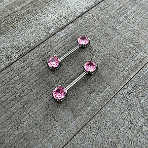 Body Candy Stainless Steel Pink Accent Barbell Nipple Ring Set 14 Gauge 9/16"