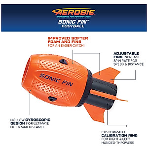 Aerobie Sonic Fin Football, Aerodynamic Russel Wilson Toy, Now with Softer Foam & Fins, Outdoor Games for Kids and Adults Aged 8 and Up, Orange