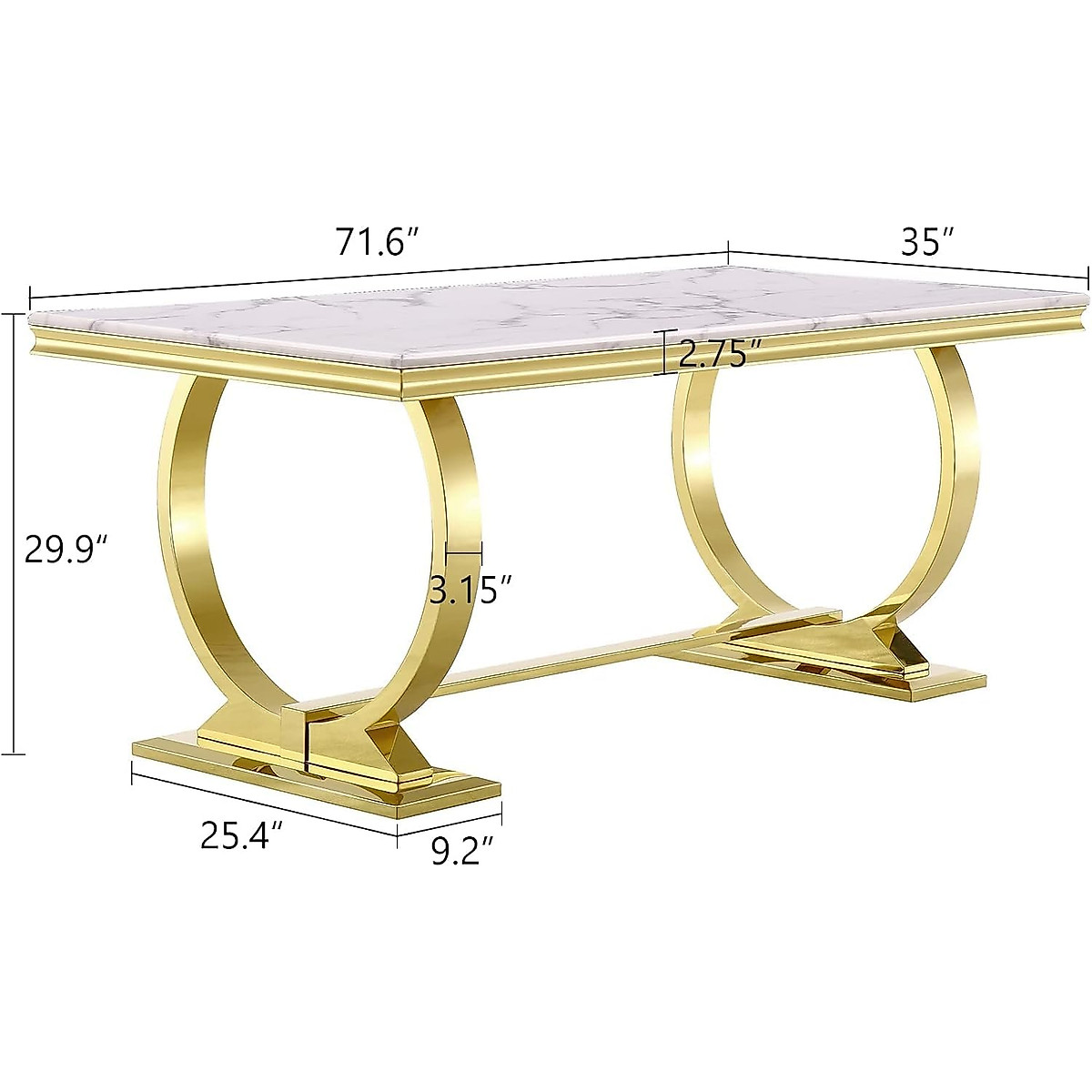 ACEDÉCOR 7 Pieces Dining Set for 6, Modern Dining Room Table with Gold U-Base White Dining Table, Black Velvet Upholstered Dining Chairs (White Dining Table+6 Black Dining Chairs)