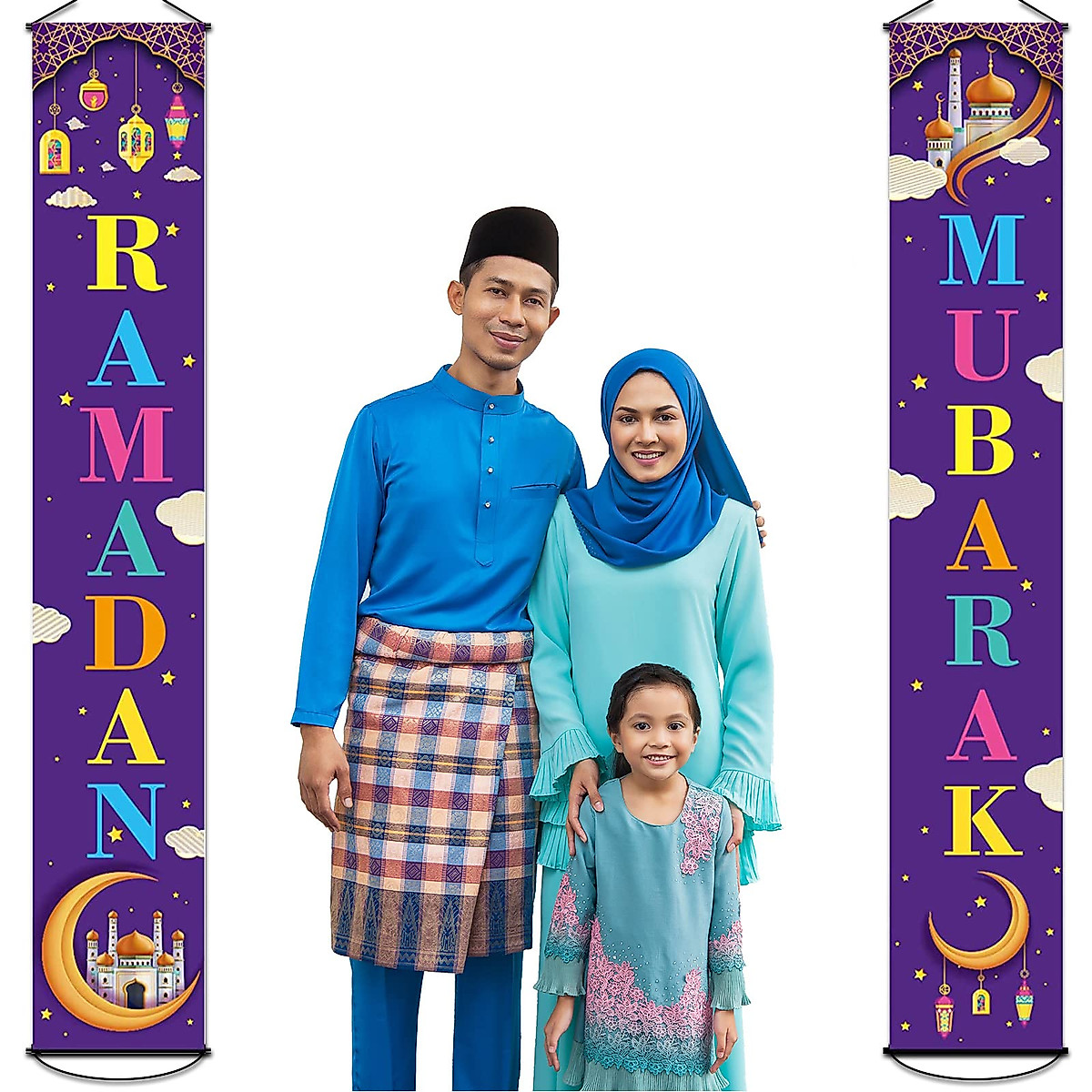 Ramadan Mubarak Decorations Eid Door Banner Backdrop Ramadan Theme Porch Signs Party Supplies Photo Booth Prop