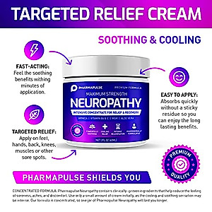 Pharmapulse Neuropathy Nerve Relief Cream – Maximum Strength Cream for Feet, Hands, Legs, Toes Includes Arnica, Vitamin B6, Aloe Vera, MSM - Scientifically Developed for Effective Relief 2oz