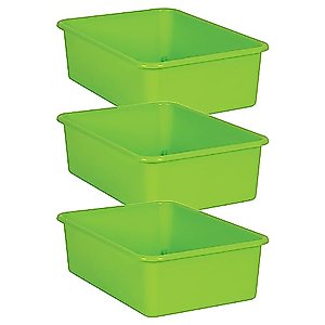 Teacher Created Resources TCR20409-3 Plastic Storage Bin, Large, 16.25-Inch x 11.5-Inch x 5-Inch, Lime, Pack of 3