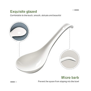 NJCharms Ceramic Soup Spoons Set of 6, 6.8 inch Large Asian Soup Spoon sets Suitable for Pho, Ramen, noodles, White