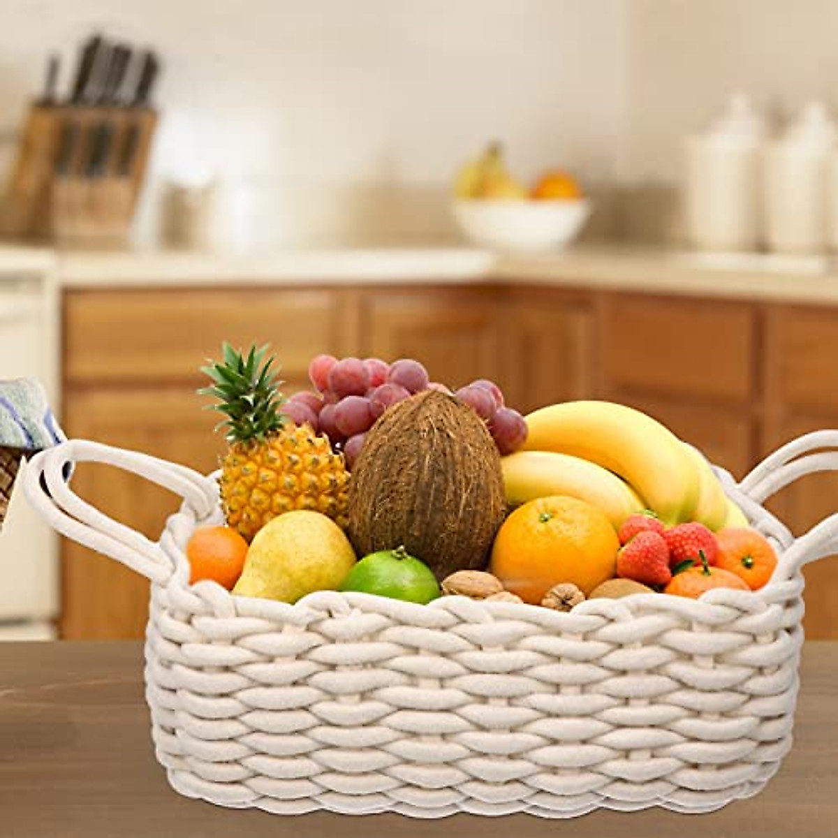 Veemoon Storage Bins Storage Bins Sundries Container Basket Woven Cotton Rope cotton woven basket cotton thread basket woven storage basket Storage Basket, Cotton Small Basket Baskets