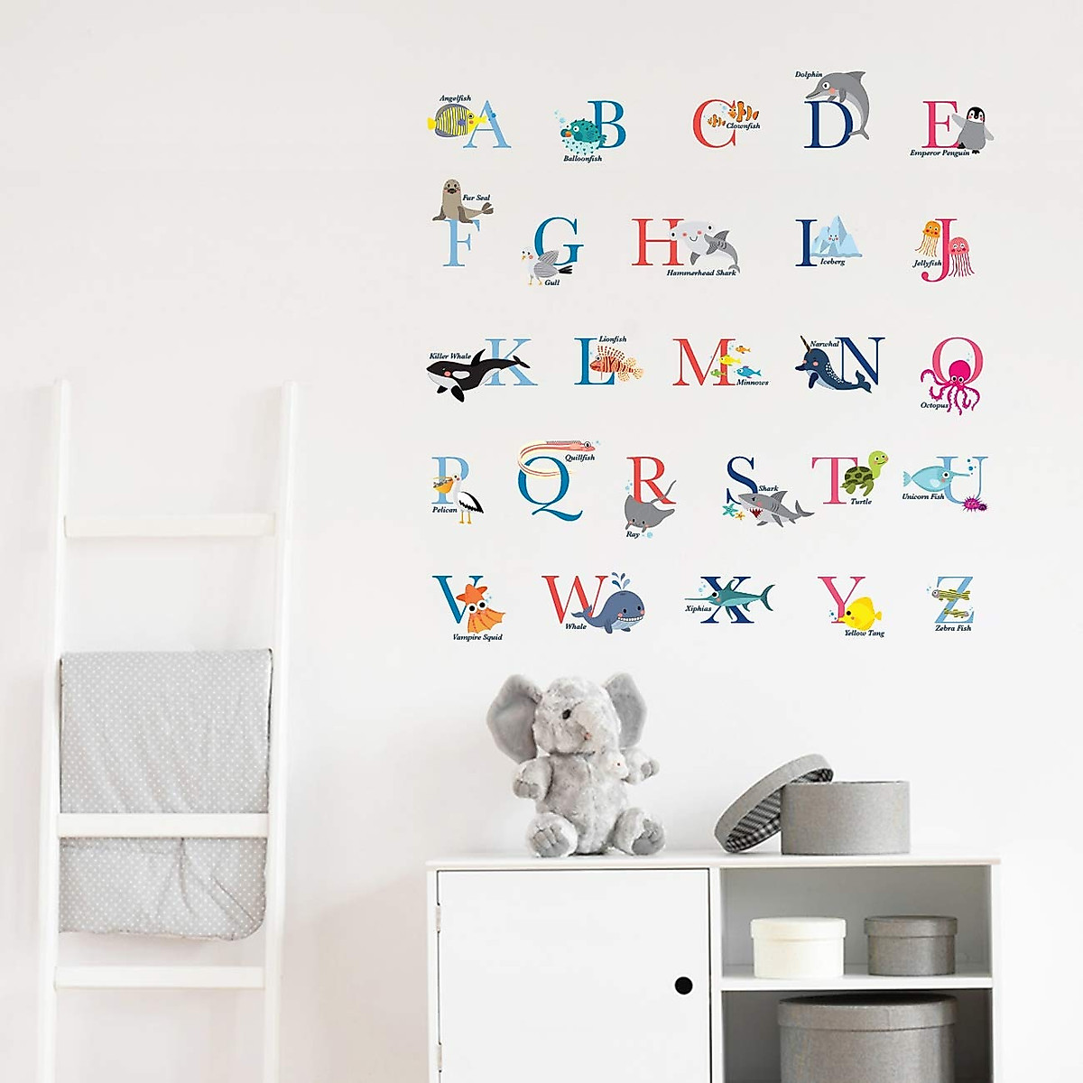 DECOWALL DS-8040 A-Z Ocean Alphabet Kids Wall Stickers Wall Decals Peel and Stick Removable Wall Stickers for Kids Nursery Bedroom Living Room (Small) d?cor