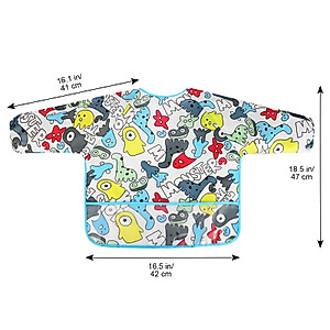 Accmor 4 Pcs Baby Long Sleeve Bibs, Waterproof Baby Bibs with Pocket, Toddler Sleeved Bib, Baby Smock for Eating Feeding, 24-36 Months