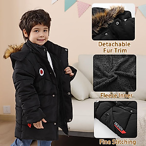 XIFAMNIY Boys Down Jacket Fur Collar Hood Thick Warm Winter Coat Parka Padded Outerwear 3-6T