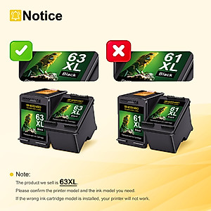 SHEENGO 63XL Black Ink Cartridge Replacement for HP 63 Works with DeskJet 1112, 2100 Series, 3600 Envy 4500 OfficeJet 3800 4600 5200 Series F6U62AN, 2 Pack