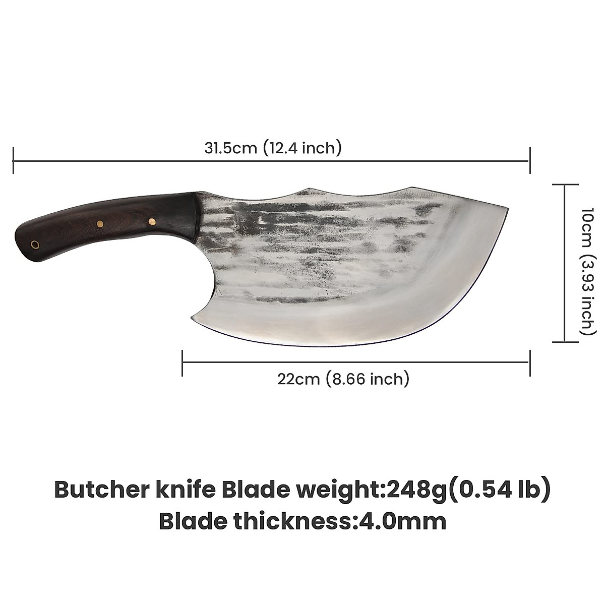 Chinese-Husa Hand-Forged Cleaver Butcher Chef-Knife - High Carbon Stainless Steel HRC62 - Knife for Pro Chef, Home, Restaurant, Outdoors