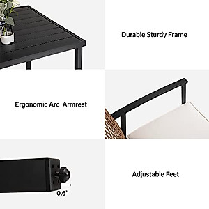 LAUSAINT HOME 5 Pieces Outdoor Patio Dining Set, Wicker Patio Furniture Set of 4 Chairs with Soft Cushion and Square Table with Umbrella Hole, Conversation Set for Backyard, Garden and Poolside