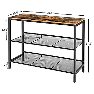 HOOBRO Console Table, Sofa Table with 2 Flat or Slant Adjustable Mesh Shelves, Hallway Table and Sideboard in Entryway, Living Room Corridor, Easy Assembly, Industrial, Rustic Brown and Black BF01XG01