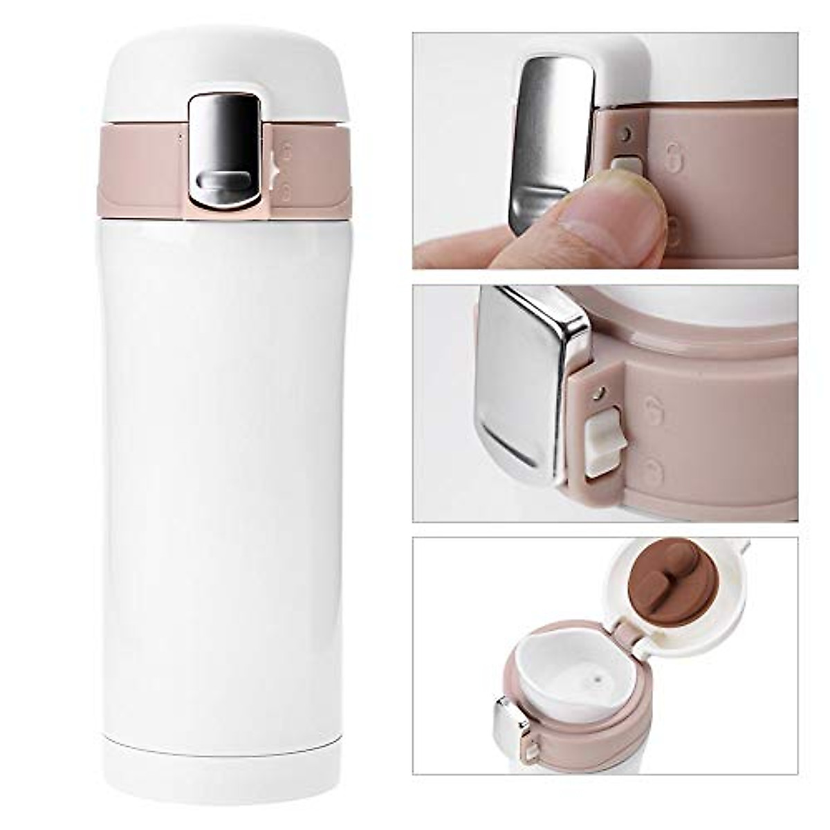Vacuum Insulated Water Bottle Stainless Steel Leak Proof Flip Cap Travel Mug Coffee Tea Cup Outdoor Sports Camping 350ml(White)