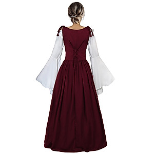 WYZJL Renaissance Dress Women Medieval Dress Ren Faire Costume Renaissance Overdress Outfit Irish Dress Halloween Costume, Burgundy S/M