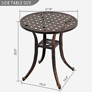 ZOTORUN Outdoor 19" Cast Aluminum Round Side Table End Table for Patio, Backyard, Pool, Indoor Companion, Easy Maintenance and Weather Resistant, Bronze