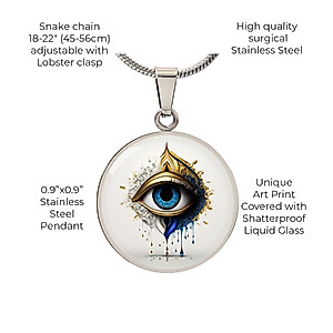 Hilis Jewelry Evil Eye Necklace For Women Protection, Spiritual Jewelry, Personalized Gifts Glass Pendant Charm Engraved Gold or Silver (Silver -No Engraving, Stainless Steel)