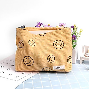 Cosmetic Bags for Women - Corduroy Cosmetic Bag Aesthetic Women Handbags Purses Smile Dots Makeup Organizer Storage Makeup Bag Girls Case Bags (Yellow)