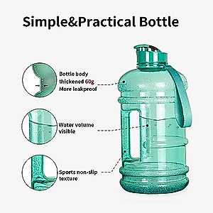 TOOFEEL 2 Liter Water Bottles - Half Gallon Water Bottle BPA Free - Ideal for Gym, Big Water Jug, Reusable Sports Bottle with Measurements Marked Drink Container - 2.2L 74oz Mint Green Water Bottle