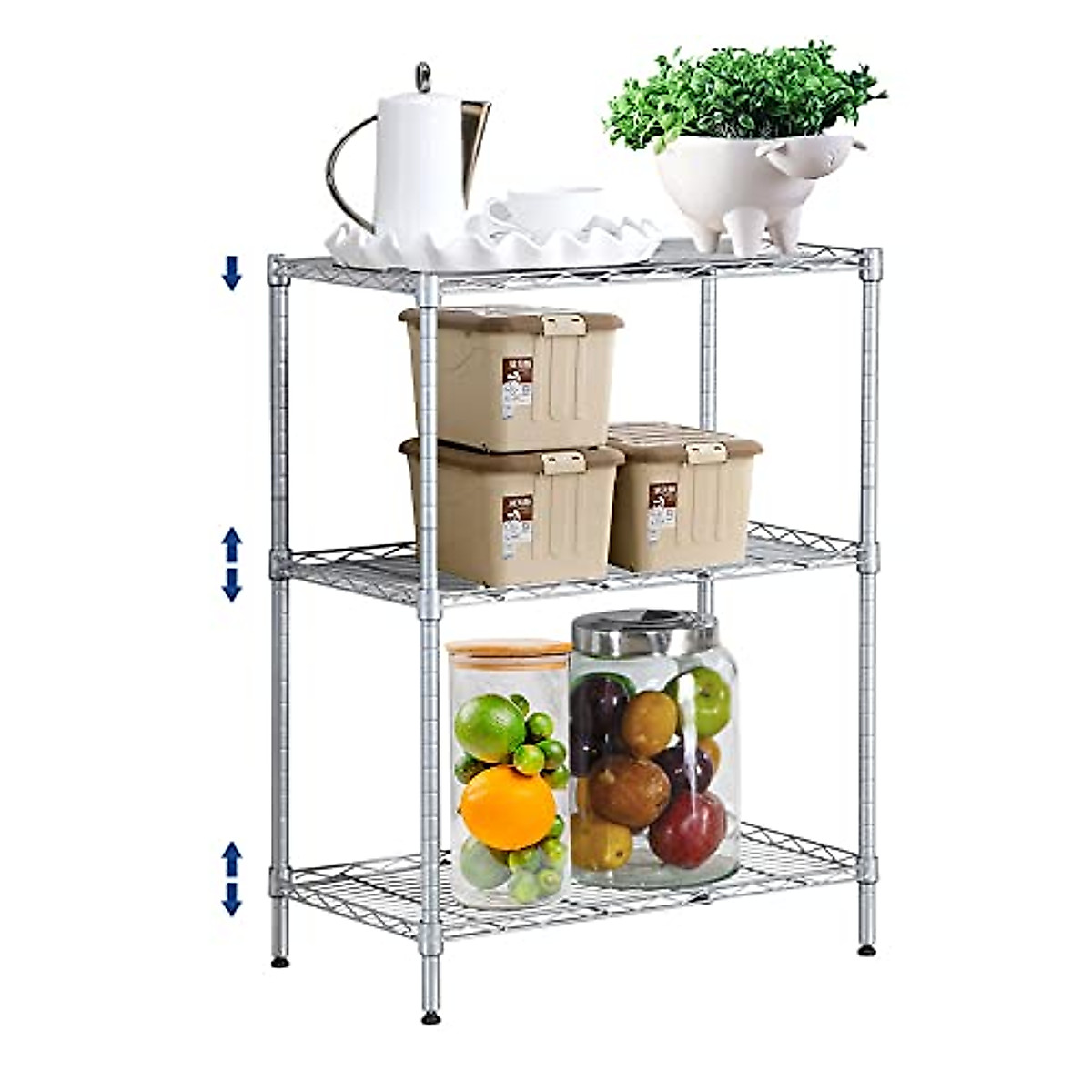 BNSPLY 3 Tier Wire Shelving Unit, Adjustable Wire Rack, Metal Storage Shelves for Kitchen, Pantry, Laundry, Bathroom, Closet (13.5" D x 23" W x 31.5" H, Chrome)