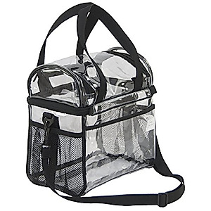 Amaro Premium 0.55mm Clear Dual Compartments Lunch Bag - Transparent Reusable Lunch Box for Adults - Ideal for Workplaces - Adjustable Shoulder Strap - Large Side Mesh Pockets