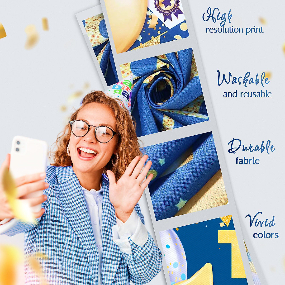 Thank You Banner Backdrop Stand - Reusable We Appreciate You Banner for Staff Appreciation Gifts Ceremony - Gold Blue Teacher Appreciation Decorations - Volunteer Appreciation Decorations - Durable Fabric