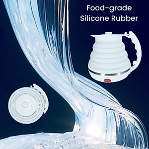 DOFQQG Travel Kettle Electric, Portable Travel Tea Kettle Small, Ultra-thin Collpasible Electric Kettle, Food Grade Silicone Kettle Foldable, Auto Shut off and Keep Warm, 110V 555ml (White)