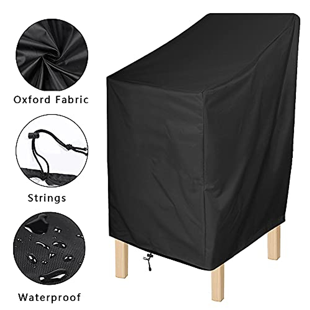 ANMINY Waterproof Patio Chair Covers Outdoor High Back Stackable Dining Bar Stool Lawn Chair Cover Furniture Protector Sun Resistant - Black, Pack Of 4