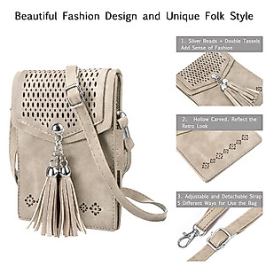seOSTO 2 packs Womens Small Crossbody Bag, Tassel Cell Phone Purse Holder Wallet