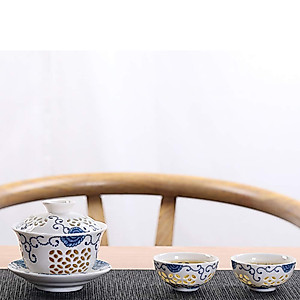Ceramic Gai Wan Tea Cup, Gaiwan For Chinese Traditional Gong Fu Tea Ceremony To Brew Loose Oolong Bags or Flower GW-W5 (Sunward flower)