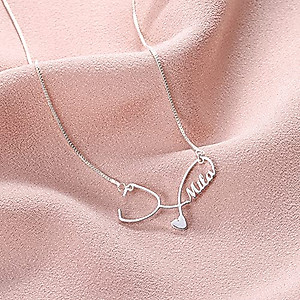 Stethoscope Necklace - Personalized Stethoscope Pendant With Name - Nurse Necklace - Doctor Necklace - Nurse & Doctor Graduation Gift (Sterling Silver)