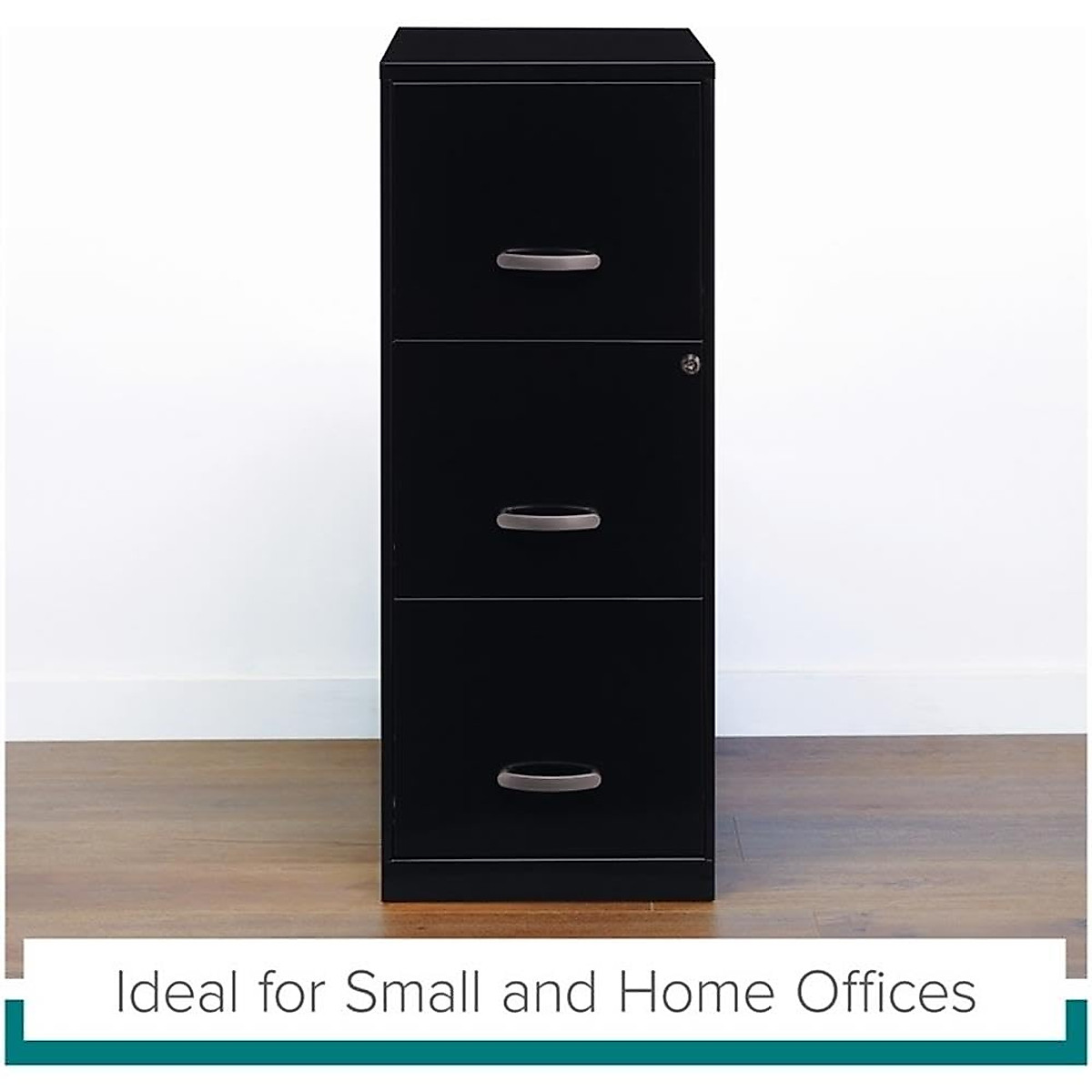 BOWERY HILL Modern 3 Drawer Metal Letter File Cabinet in Black