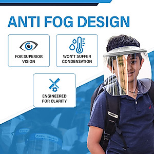 PEP Face Shield - w/ 3 Pack Of Reusable Shield. UV Coated-Anti Fog, Adjustable Size for ALL, Full Face Protection, Long Lasting visor, Indoor and Outdoor Use Made In USA (GREY)