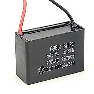 WMYCONGCONG 5 PCS CBB61 Ceiling Fan Capacitor Replacement 2 Wire Metalized Polypropylene Film Capacitors for Wall Fan Motor Run Capacitor 6 uF 450V 50/60 Hz