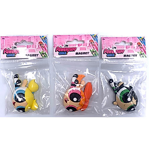 Monogram Powerpuff Girls 3 Piece Magnet Set –Bubbles, Blossom and Buttercup 3D Foam Magnet - Magnet for Refrigerators, Office and Lockers