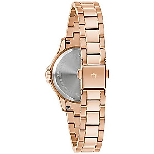 Bulova Ladies' Classic Crystal Rose Gold Stainless Steel 3-Hand Quartz Watch, White Mother-of-Pearl Dial with Crystal Heart Detail Style: 98L303